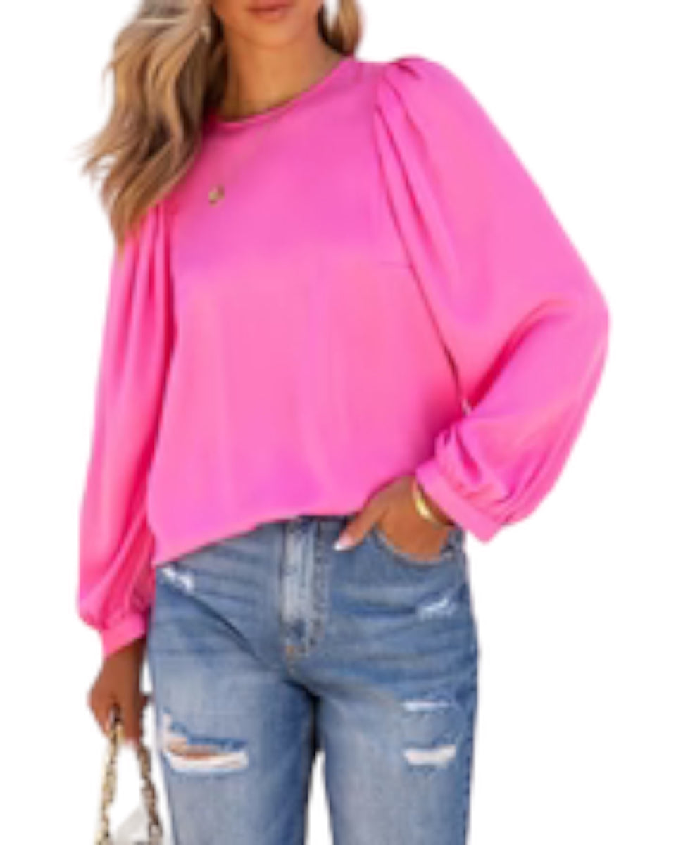 SATIN PUFF LONG SLEEVE BLOUSE – Bold and Simple Boutique